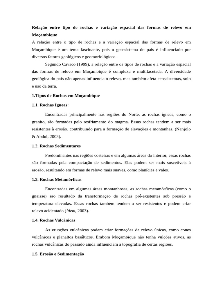 Rochas e Relevo em Moçambique | PDF | Rochas (Geologia) | Ciências e ...