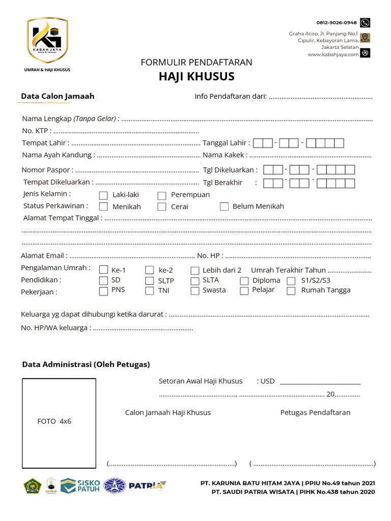 Formulir Pendaftaran Haji Khusus | PDF