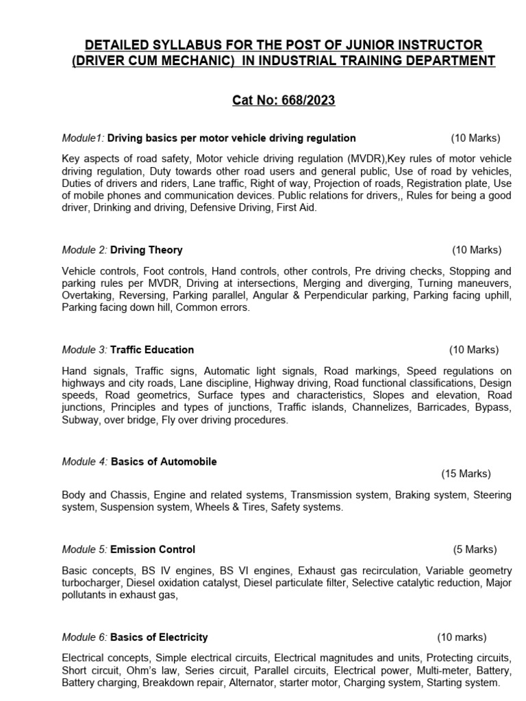 16-Junior Instructor Driver Cum Mechanic | PDF | Traffic | Driving