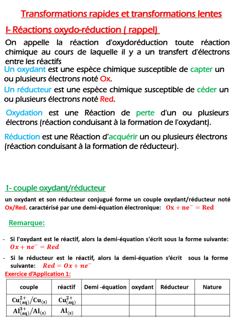 1-Fr-Cours Transformations Lentes Et Rapides | PDF