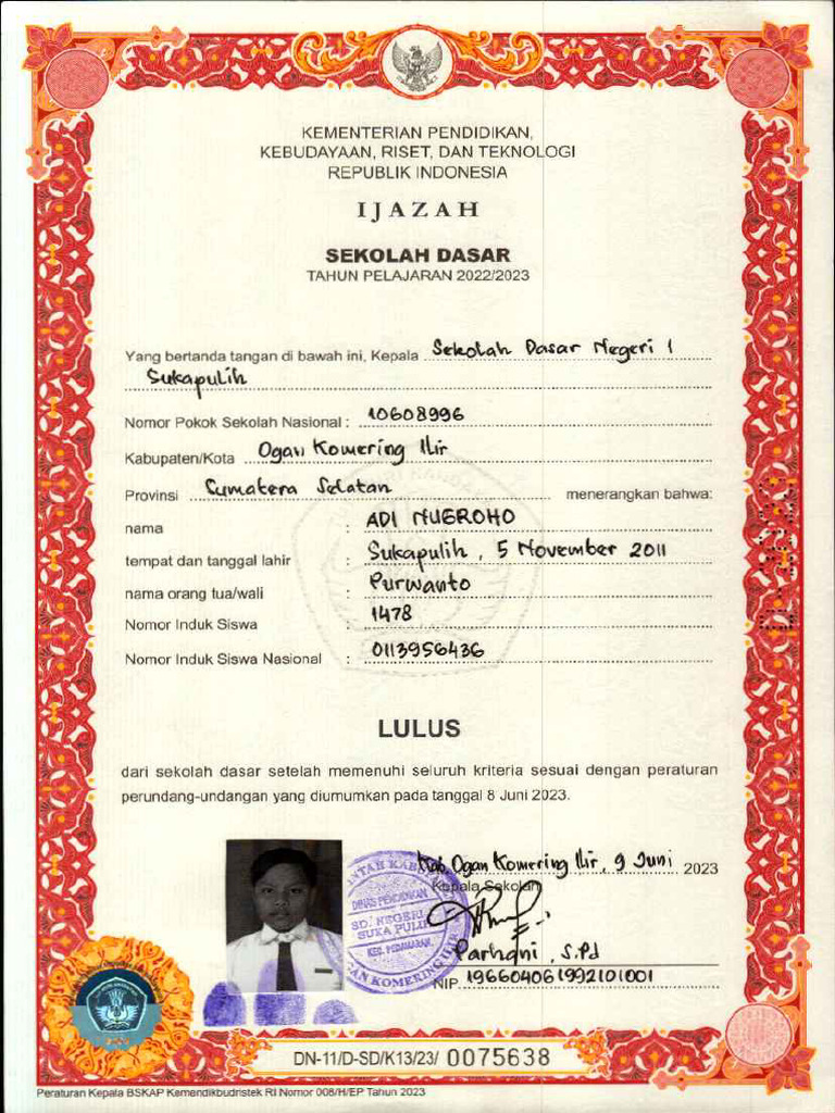 Scanner Ijazah SDN 1 Sukapulih - 2022-2023 | PDF