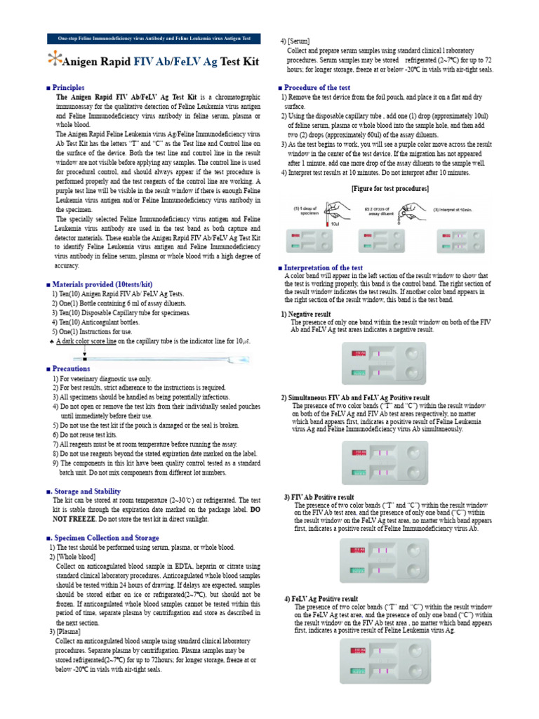 Insert Sheet of Anigen Rapid FIV Ab-FeLV Ag | PDF | Blood Plasma ...