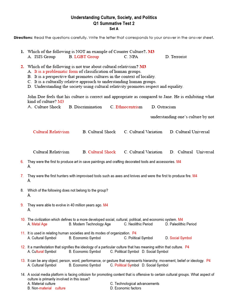 Ucsp Q1 SA2 With A Set A | PDF