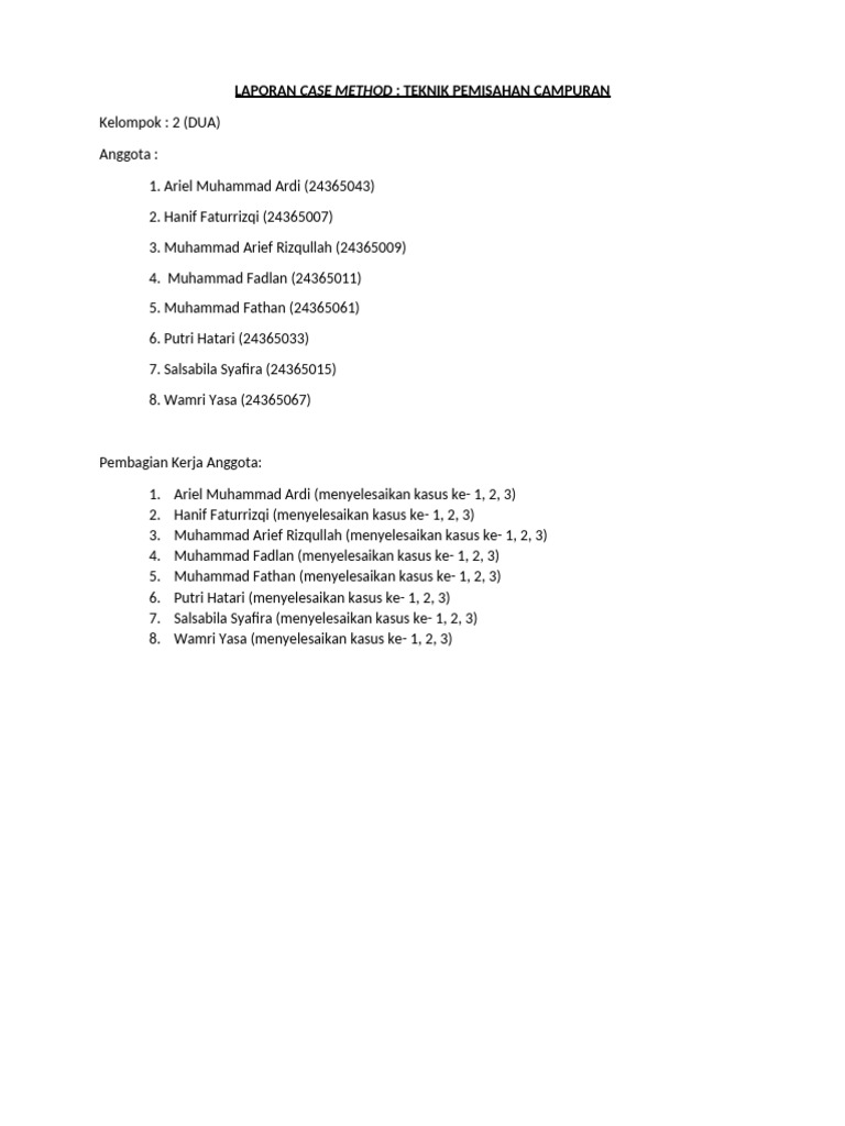 Laporan Case Method Kelompok 2 Kimia | PDF