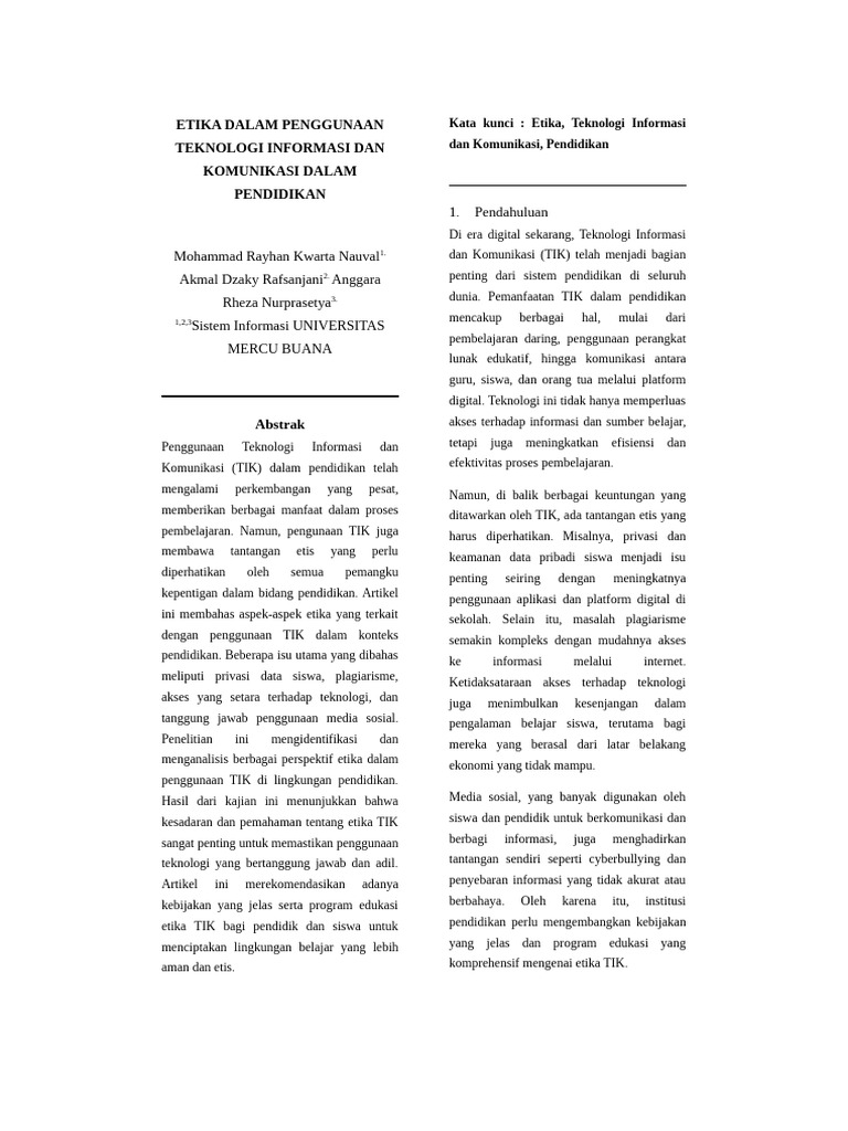 Etika Dalam Penggunaan Teknologi Informasi Dan Komunikasi Dalam Pendidikan | PDF