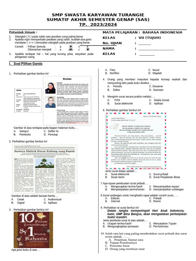 Soal Bahasa Indonesia Kelas VII | PDF