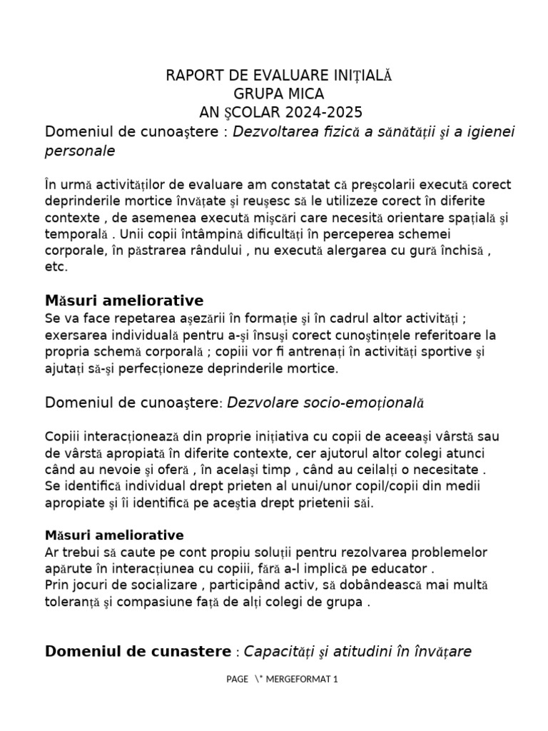 Raport de Evaluare | PDF