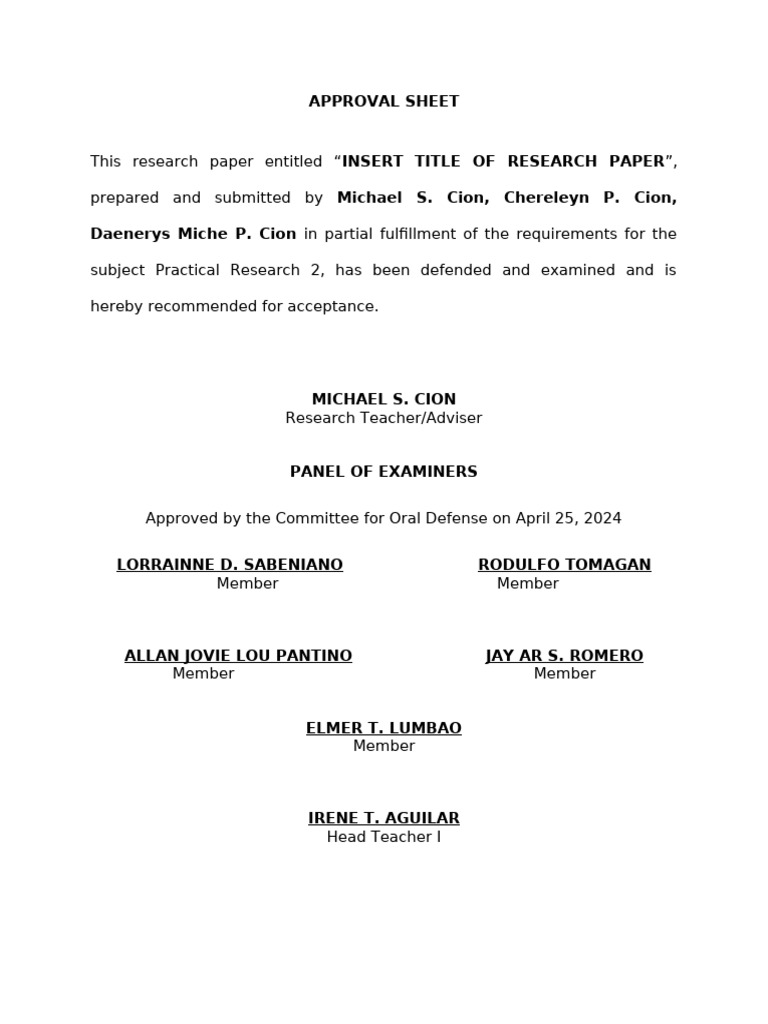 Approval Sheet | PDF | Science & Mathematics