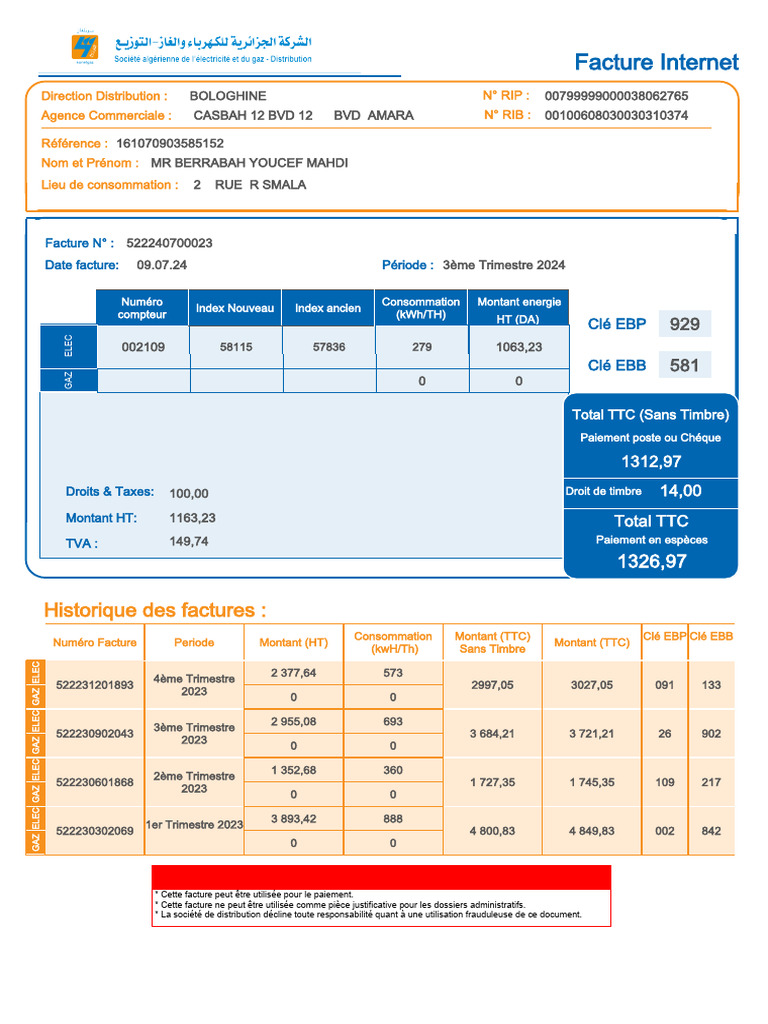 Facture Internet: Historique Des Factures | PDF