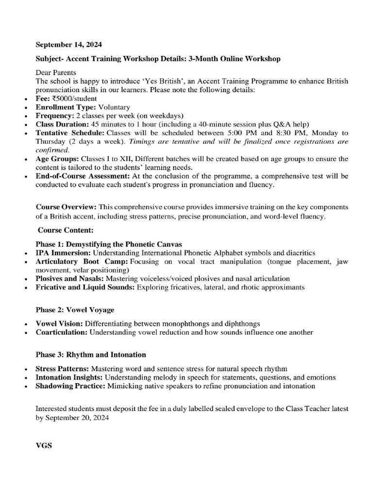 Accent Training Programme | PDF