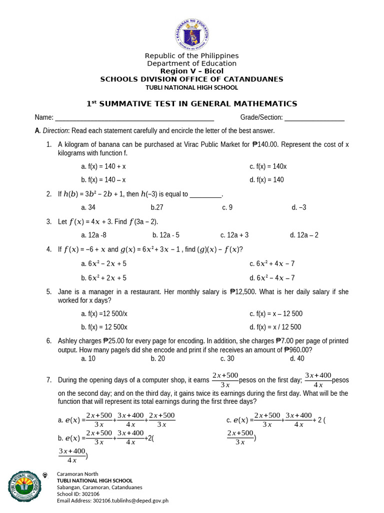 GEN MATH SUMMATIVE | PDF