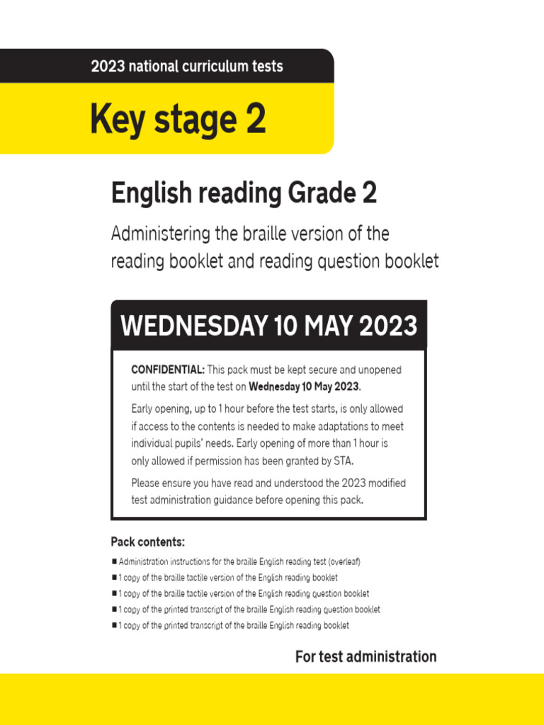 2023 Key Stage 2 English Reading Administering The Uncontracted | PDF