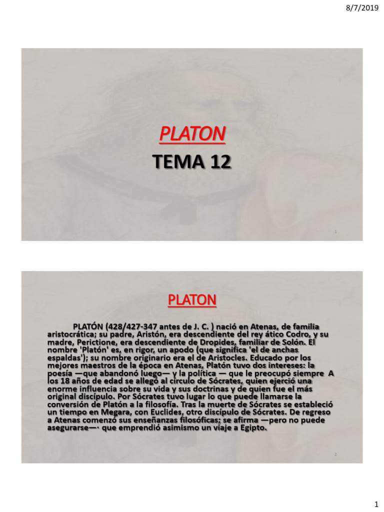 Tema 12 Platon | PDF | Platón | Filosofía