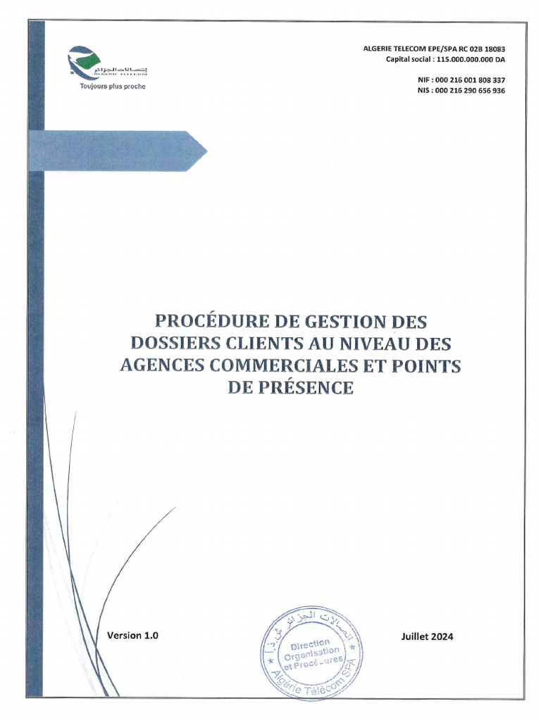 Procédure de Gestion Des Dossiers Clients Au Niveau Des Agences ...