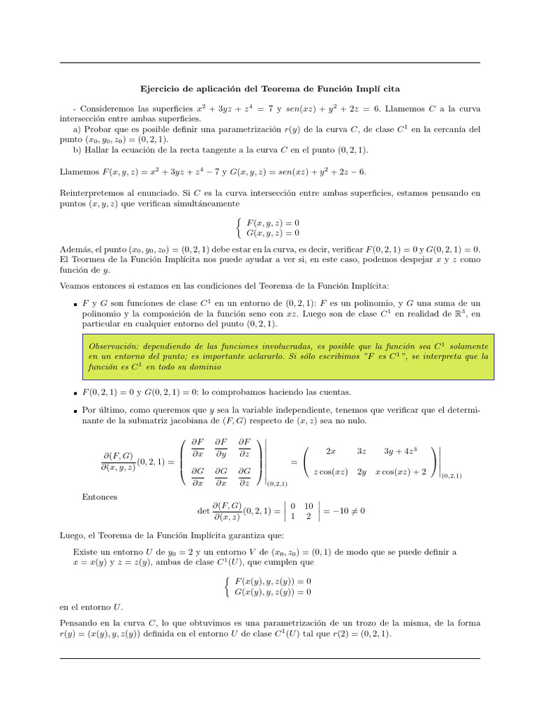 Aplicación del Teorema de Función Implícita | PDF | Curva | Matemáticas ...