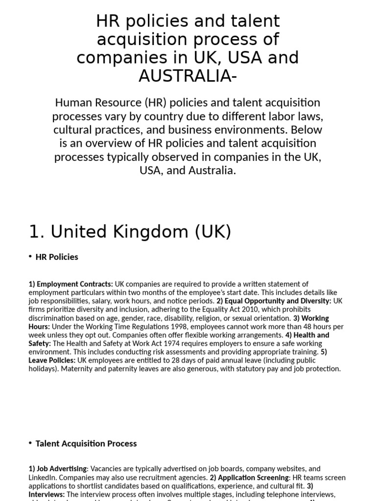HR Policies and Talent Acquisition Process UK USA AUSTRALIA | PDF