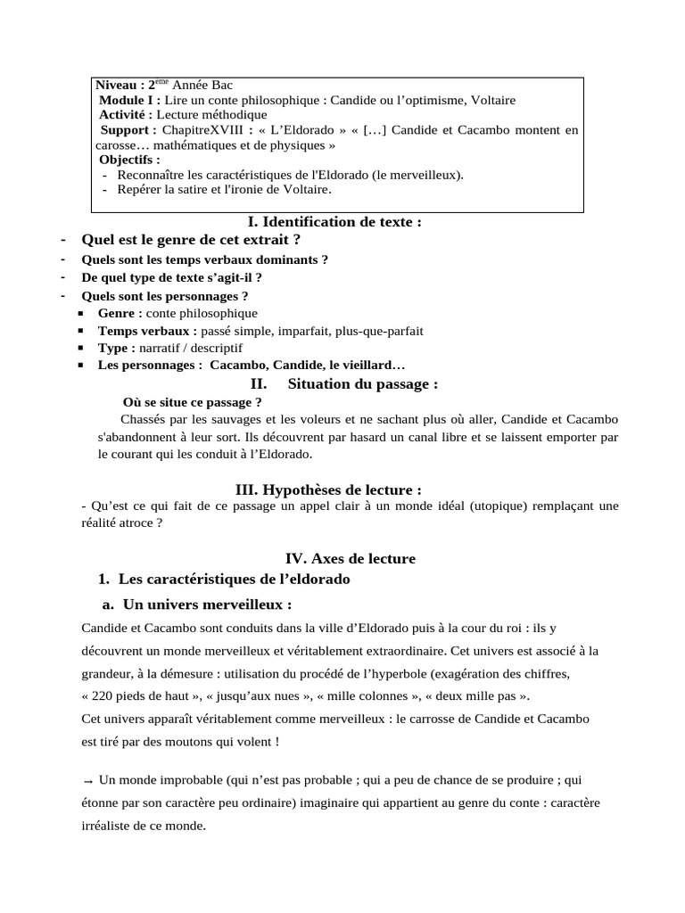 chapitre 18 Candide fiche de lecture | PDF