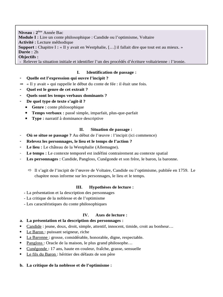 Fiche 1 Candide | PDF