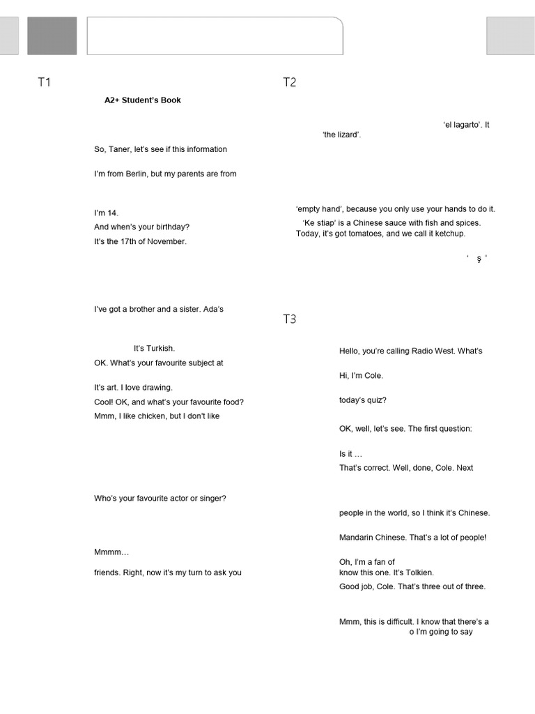 GI A2PLUS Student's Book Audioscript | PDF