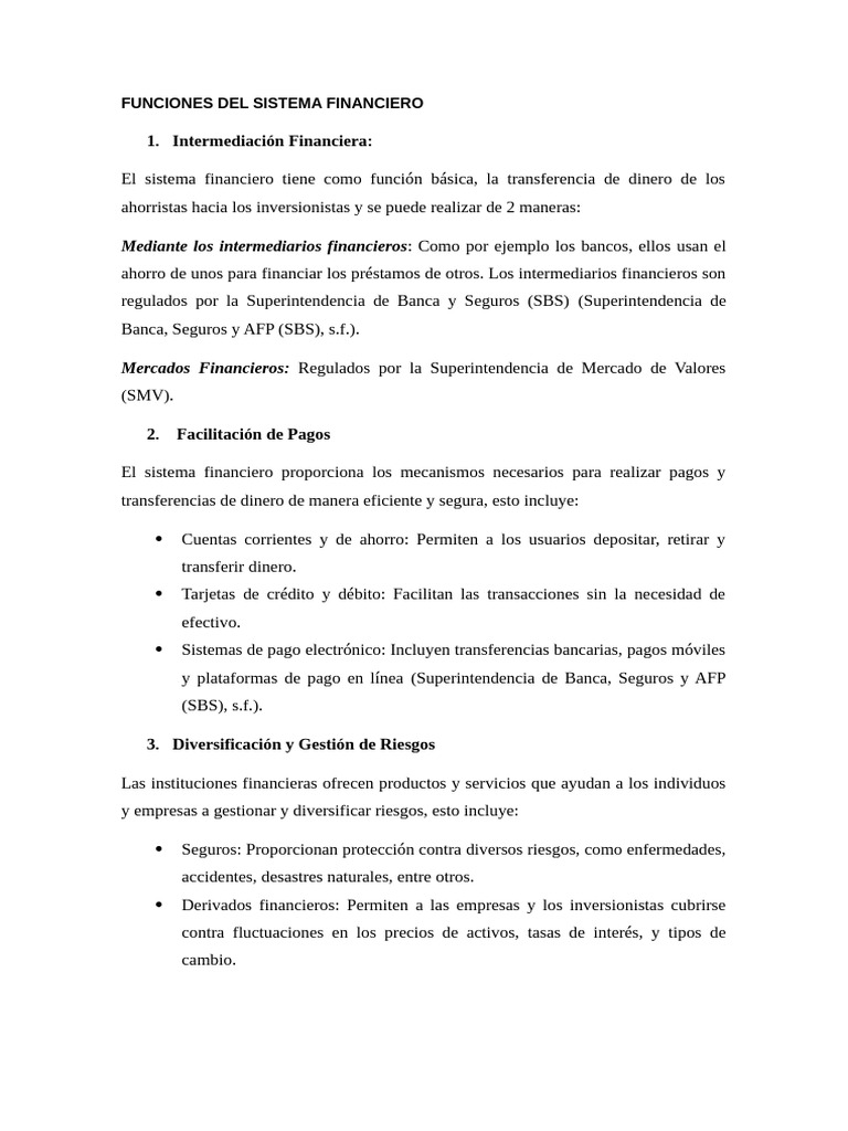 Funciones Del Sistema Financiero | PDF
