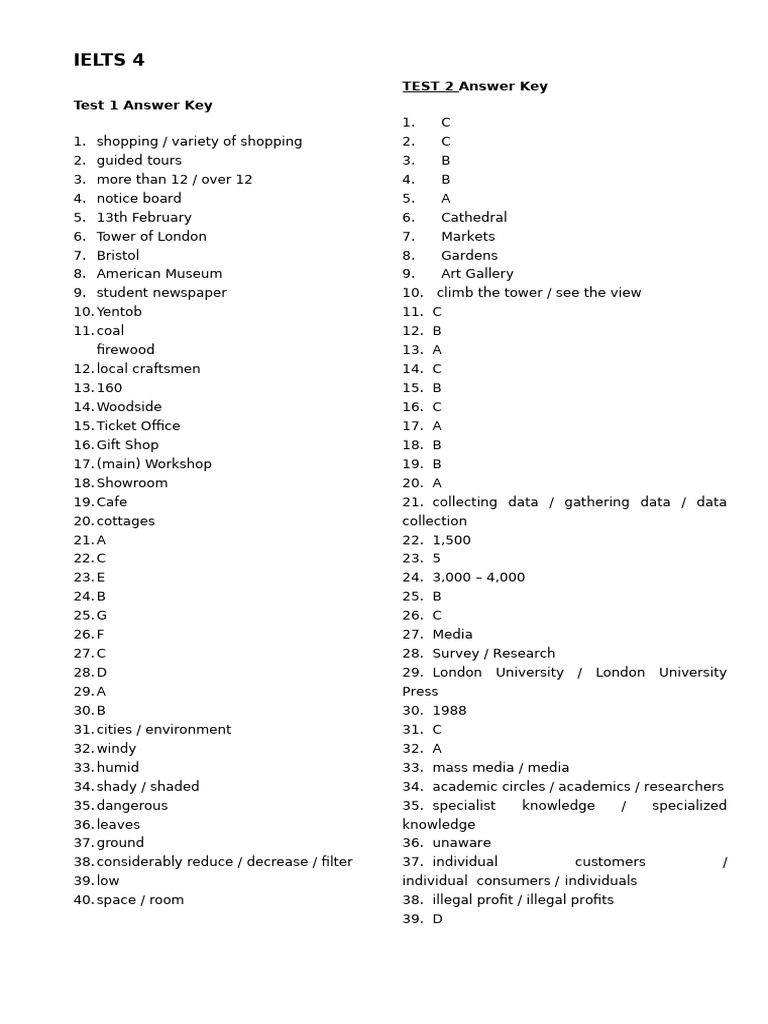 IELTS4 Answer Keys | PDF
