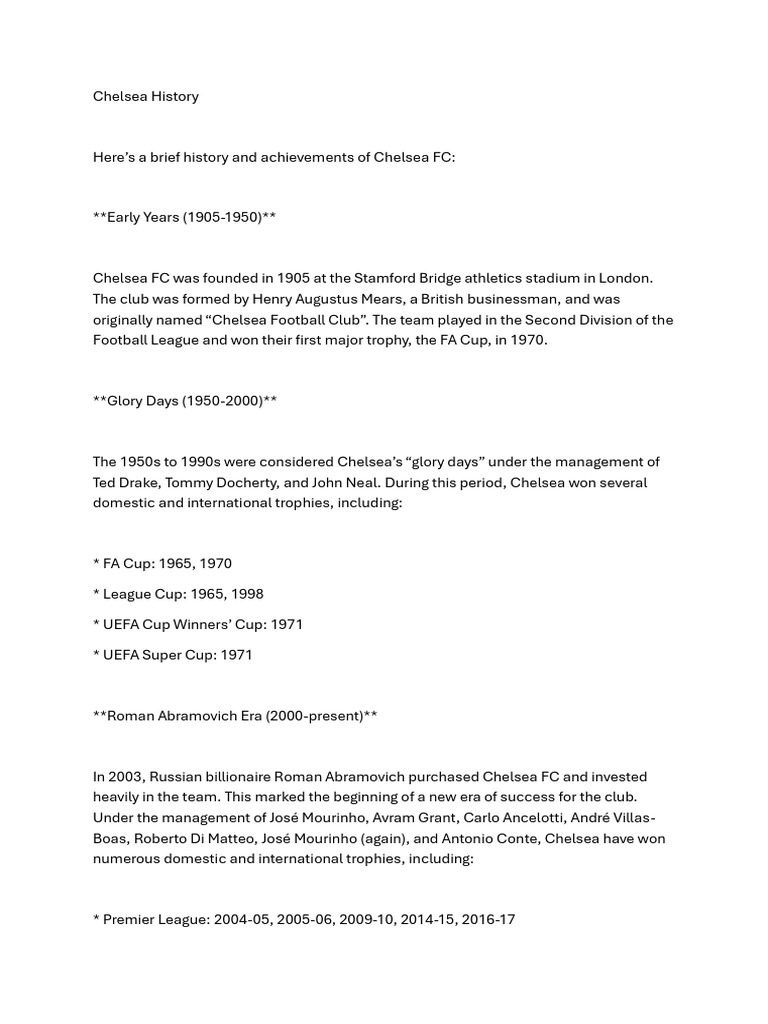 Chelsea History | PDF