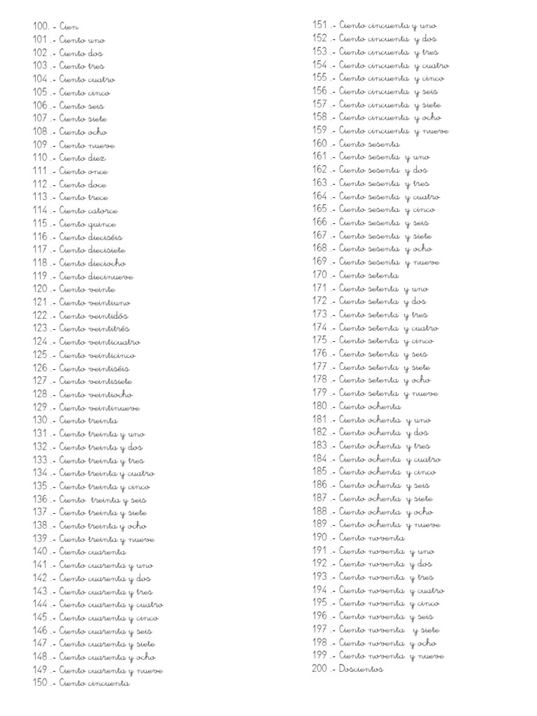 Números del 100 al 500 en letras | PDF