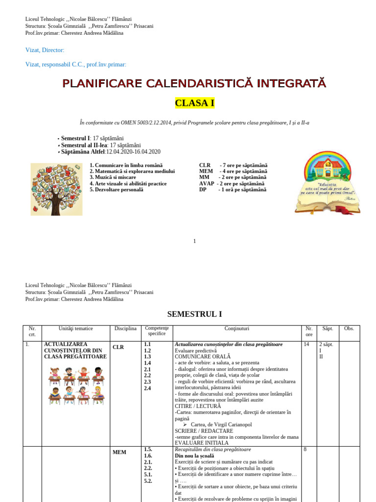 PLANIFICARE-ANUALA - Clasa-ÎNTÂI | PDF