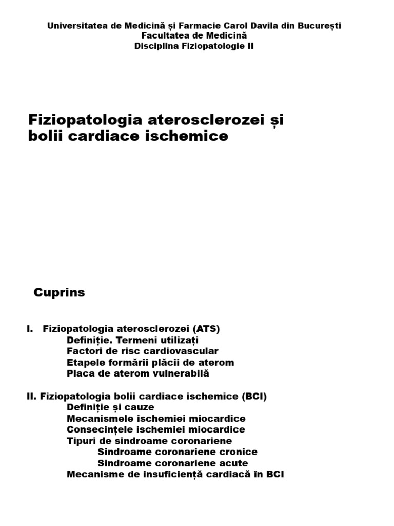Curs - Fiziopatologia Aterosclerozei Si Bolii Cardiace Ischemice (2023 ...