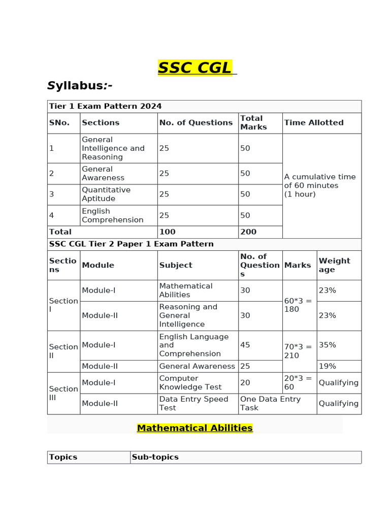 SSC CGL Syllabus | PDF