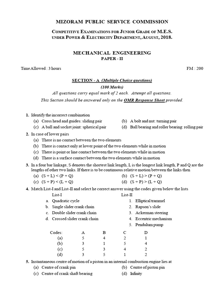 Mechanical Engg Paper II Pe | PDF