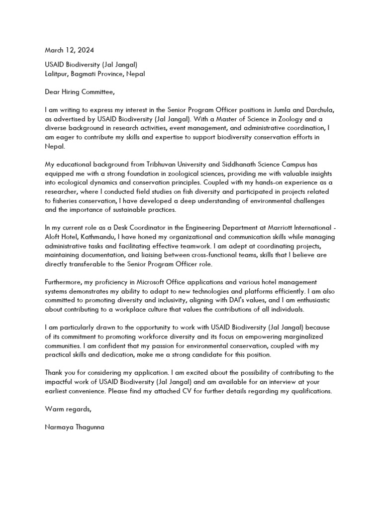 Cover Letter - Usaid | PDF