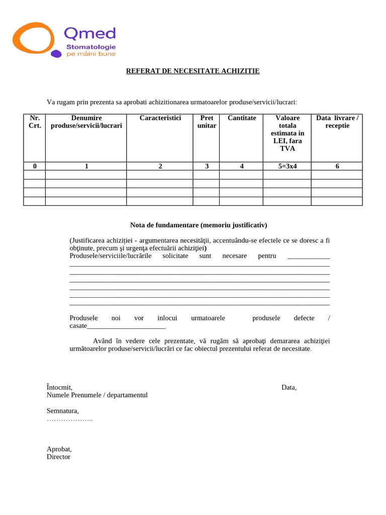 Model Referat Necesitate Bunuri Si Servicii | PDF