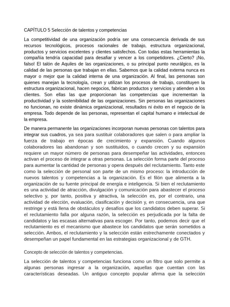 Capitulo 5 Selección de Talentos y Competencias | PDF