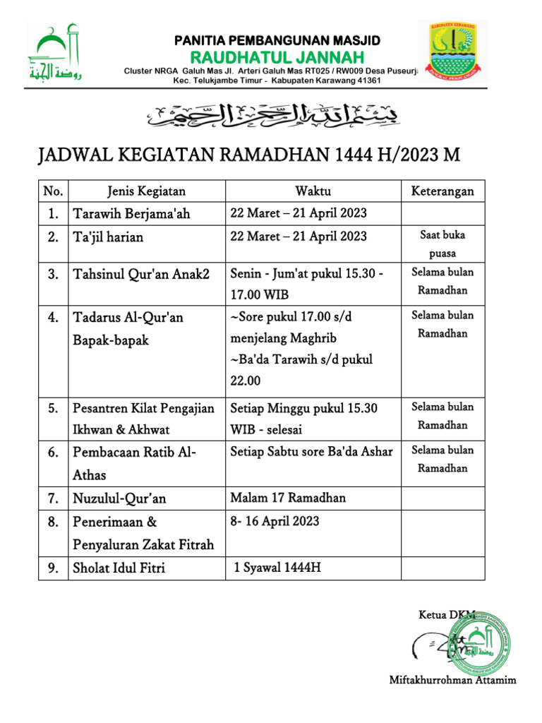 Jadwal Kegiatan Ramadhan | PDF