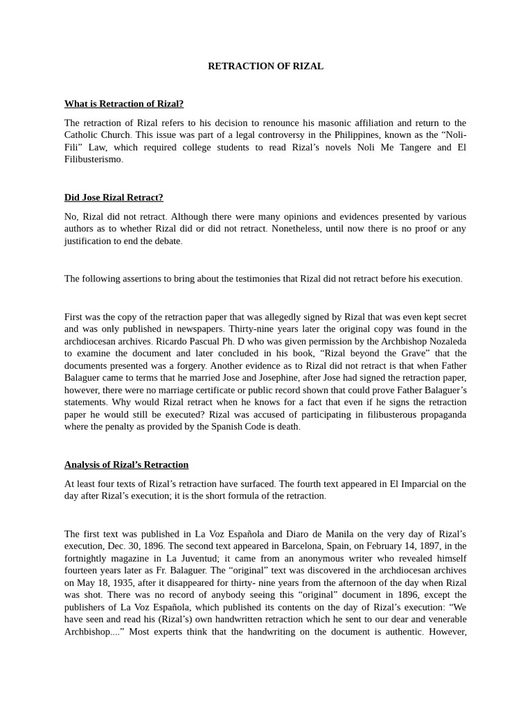 Retraction-of-Rizal | PDF