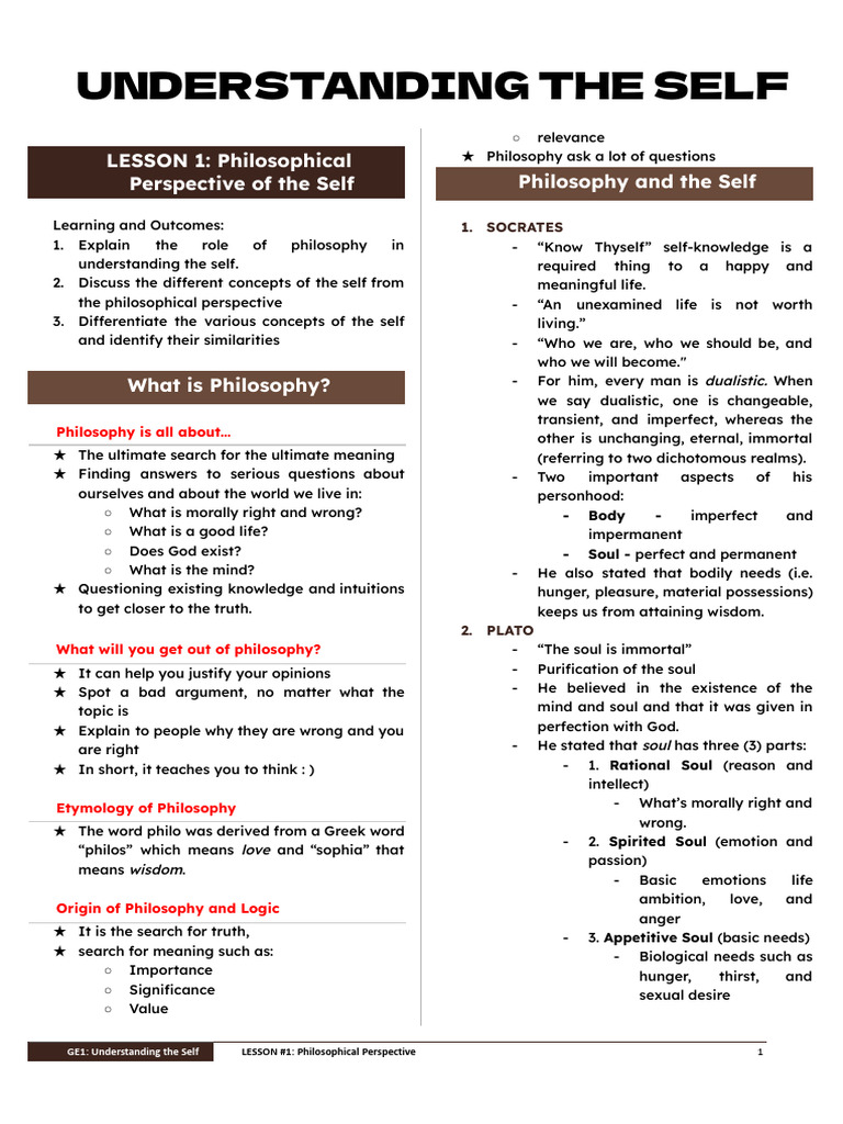 Understanding The Selp | PDF | Philosophy Of Self | Soul