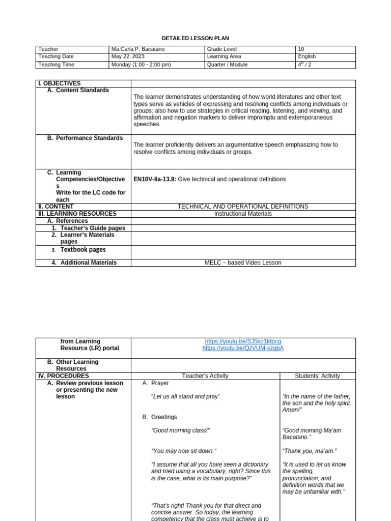 Another Detailed Lesson Plan | PDF