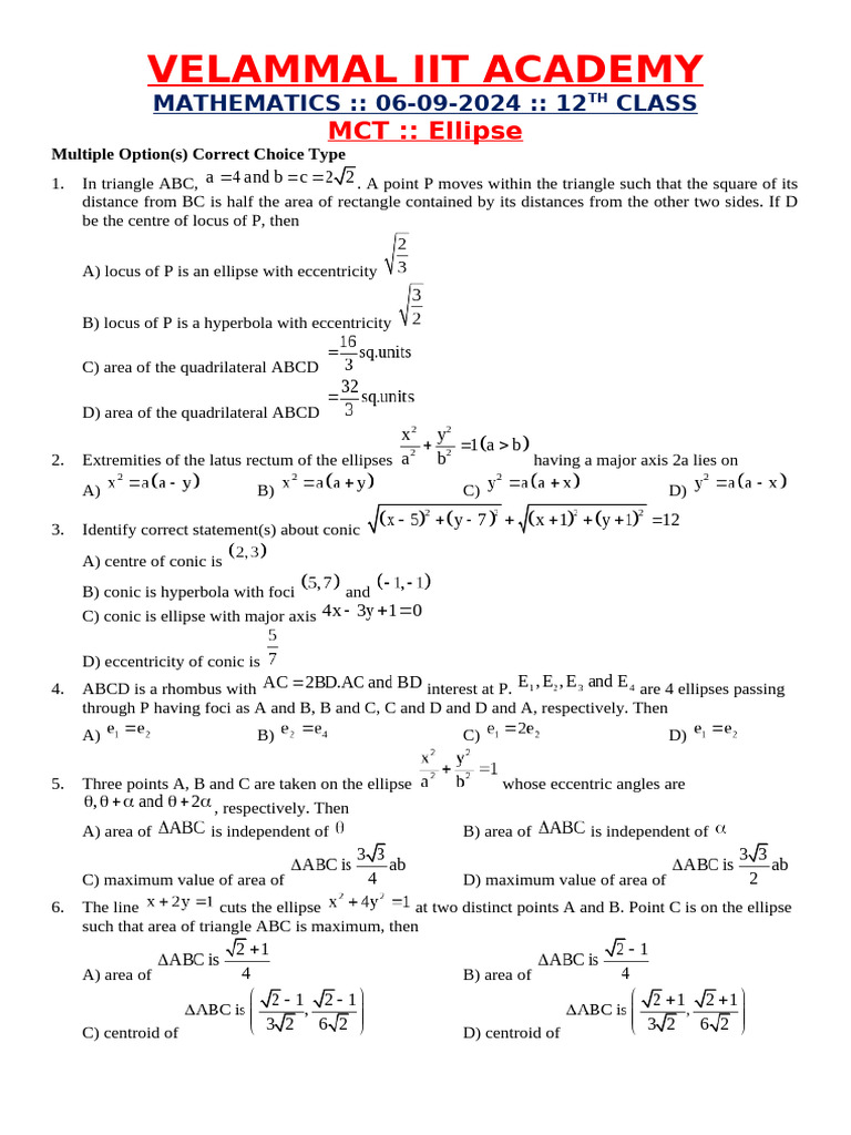 MCT Ellipse 06-09-24 12th With Key H and S | PDF