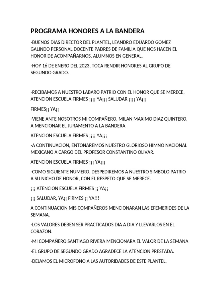 Programa Honores A La Bandera | PDF