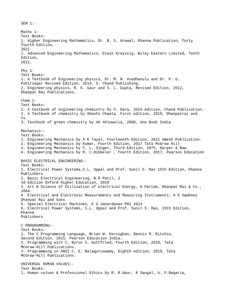 First Year Textbooks | PDF