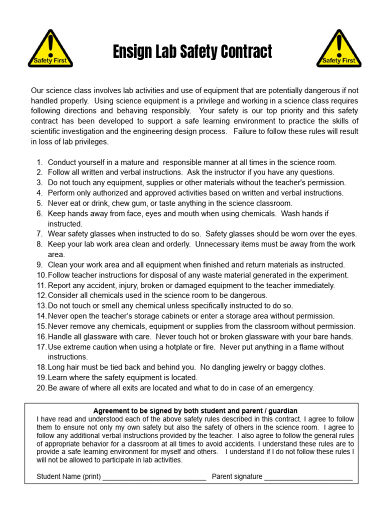 Ensign Lab Safety Contract | PDF