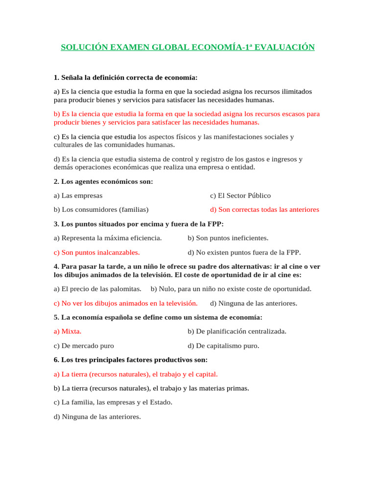 Solucion Examen ECO 1 Eval 23-24 Global | PDF