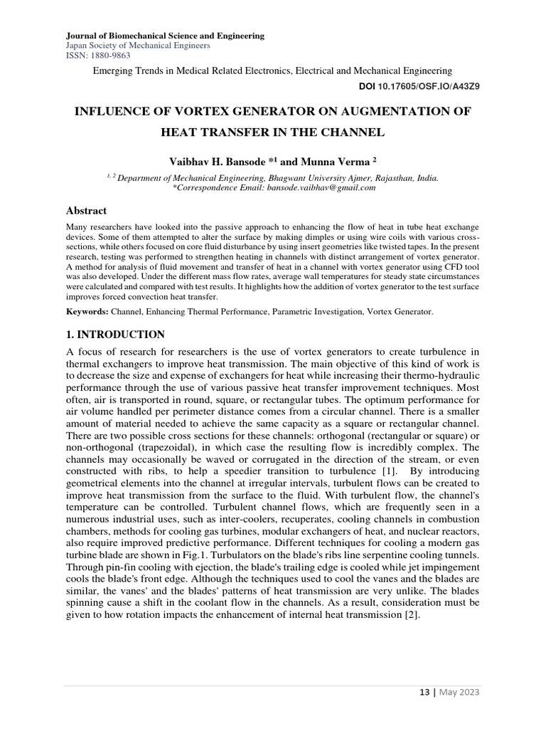 Influence of Vortex Generator On Augment | PDF | Heat Transfer | Heat