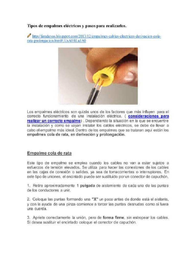 Tipos de Empalmes Elctricos y Pasos para Realizarlos 61549336 | PDF