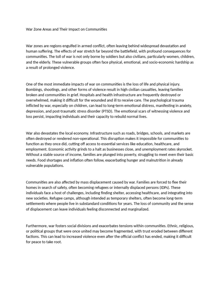 War Zone Areas and Their Impact On Communities | PDF