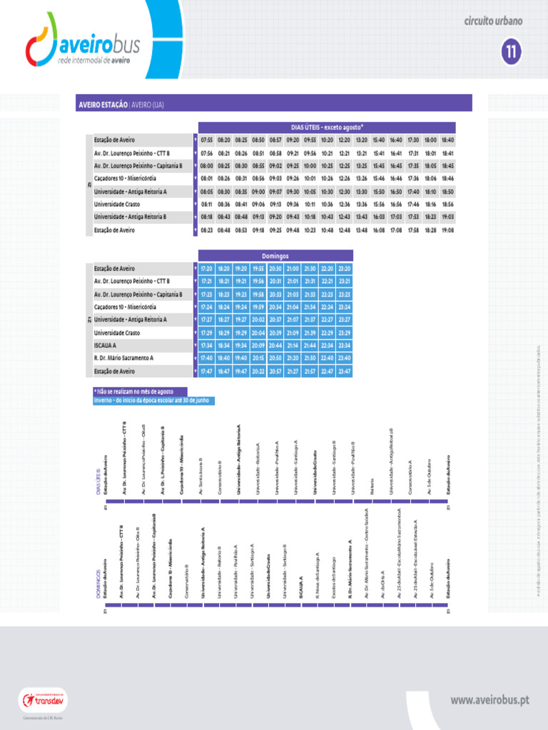 Aveiro Bus Site Horario Linha 297x297 l11 2024 04 0208 | PDF