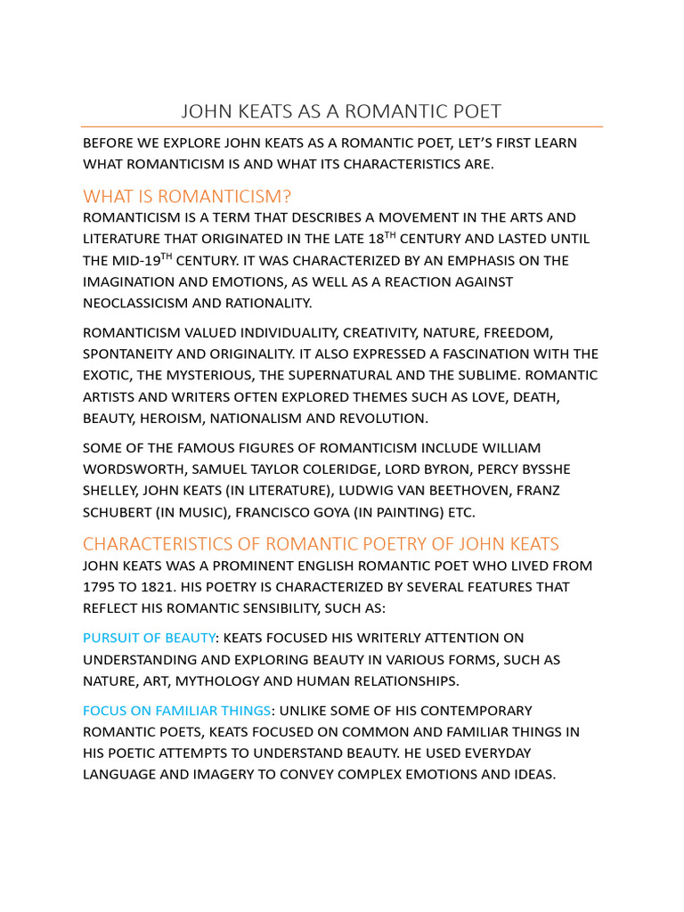 John Keats As A Romantic Poet | PDF