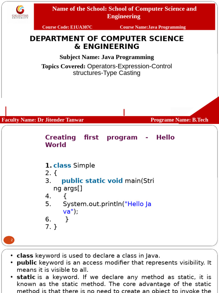 2 - Operators-Expression - Control Structures Type Casting | PDF