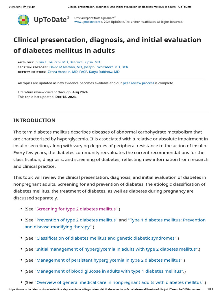 Clinical Presentation, Diagnosis, and Initial Evaluation of Diabetes ...